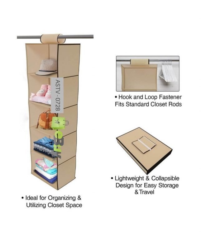 Buy 5 Shelf Portable Folding Hanging Wardrobe Section Storage Organizer